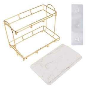 2 tier makeup shelf organizer, bathroom organizer countertop perfume organizer makeup organizer cosmetics storage display rack marble print ceramic tray (gold white)(s)