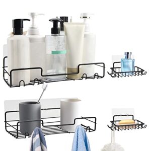 locsee shower caddy shelf organizer 2pcs with soap dishes 2pcs, bathroom accessories with hooks, no drilling basket shelf wall-mounted shower storage accessories (black)