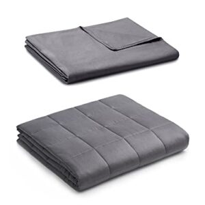 YnM Weighted Blanket with Cotton Duvet Bundle | 60''x80'' 25lbs, Queen Size Bed, Suit for One Person(~240lbs) | Dark Grey