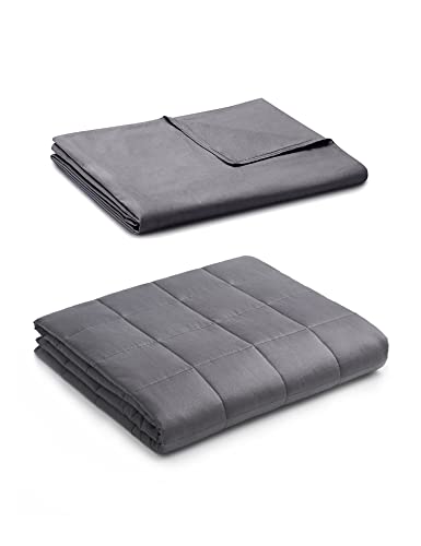 YnM Weighted Blanket with Cotton Duvet Bundle | 60''x80'' 25lbs, Queen Size Bed, Suit for One Person(~240lbs) | Dark Grey