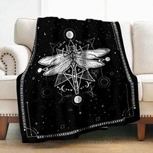 levens dragonfly blanket gifts for girls women men decor for home bedroom living room car christmas, super soft warm lightweight throw blankets silver black 50"x60"