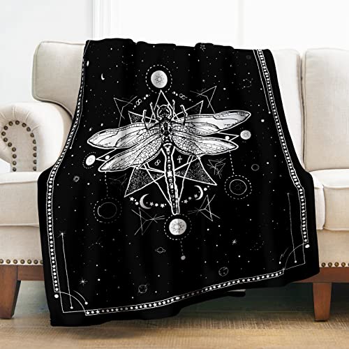 Levens Dragonfly Blanket Gifts for Girls Women Men Decor for Home Bedroom Living Room Car Christmas, Super Soft Warm Lightweight Throw Blankets Silver Black 50"x60"