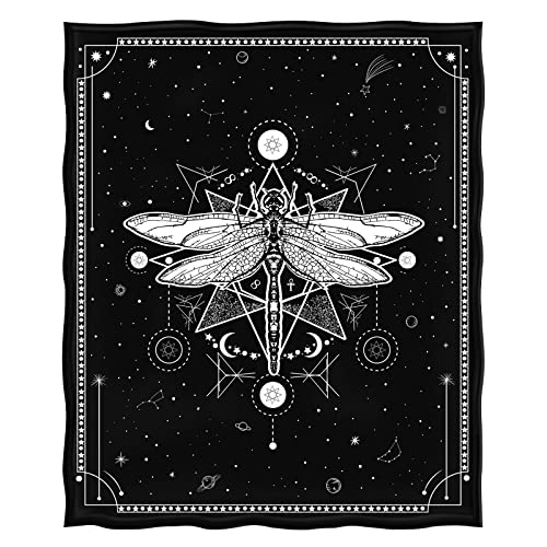 Levens Dragonfly Blanket Gifts for Girls Women Men Decor for Home Bedroom Living Room Car Christmas, Super Soft Warm Lightweight Throw Blankets Silver Black 50"x60"