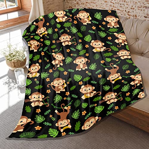 Monkey Throw Blanket Soft Flannel Fleece Blankets Lightweight Plush Decorative Blankets Microfiber Quilts for Bed Couch Camping Travel 80 in x 60 in L Size for Adults