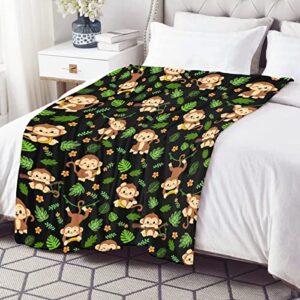 Monkey Throw Blanket Soft Flannel Fleece Blankets Lightweight Plush Decorative Blankets Microfiber Quilts for Bed Couch Camping Travel 80 in x 60 in L Size for Adults