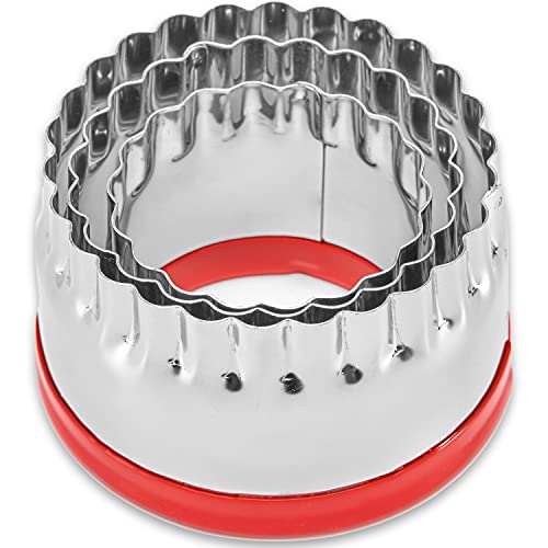 3Pcs Fluted Round Cookie Cutters 2" 2.6" 3", Heavy Duty Food-Grade Stainless Steel, Biscuit Cutter, Mini Cookie Cutters, Cookie Cutters for Baking, Unique Design with Protective Red Top PVC