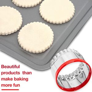 3Pcs Fluted Round Cookie Cutters 2" 2.6" 3", Heavy Duty Food-Grade Stainless Steel, Biscuit Cutter, Mini Cookie Cutters, Cookie Cutters for Baking, Unique Design with Protective Red Top PVC