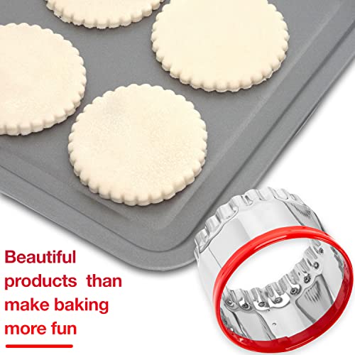 3Pcs Fluted Round Cookie Cutters 2" 2.6" 3", Heavy Duty Food-Grade Stainless Steel, Biscuit Cutter, Mini Cookie Cutters, Cookie Cutters for Baking, Unique Design with Protective Red Top PVC