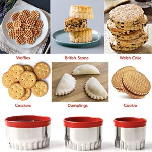 3Pcs Fluted Round Cookie Cutters 2" 2.6" 3", Heavy Duty Food-Grade Stainless Steel, Biscuit Cutter, Mini Cookie Cutters, Cookie Cutters for Baking, Unique Design with Protective Red Top PVC