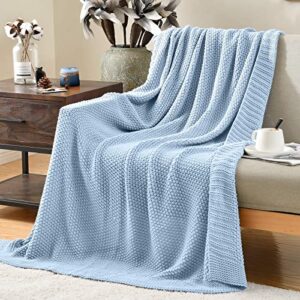 jinchan cable knit throw blanket light blue sweater 100% cotton blanket for couch sofa bed woven blanket spring throw blanket baby nursery women gifts all season 45x70 inch