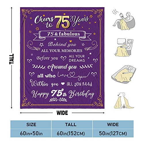 VXDRZGT 75th Birthday Gifts for Women Blanket - 75 Birthday Gifts for Mom or Grandma - 1948 Birthday Gifts for Women - Gifts for 75 Year Old Woman - Cozy & Soft Flannel Throw Blanket 60 x 50 inch