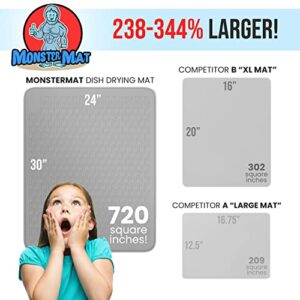 Extra Large (30 inch by 24 inch) heavy duty silicone dish drying mat (Gray, XL - 30"x24")