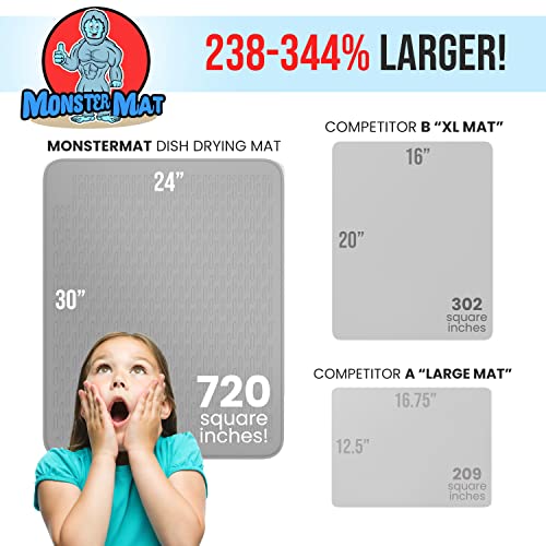 Extra Large (30 inch by 24 inch) heavy duty silicone dish drying mat (Gray, XL - 30"x24")