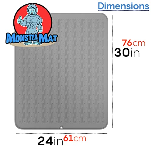 Extra Large (30 inch by 24 inch) heavy duty silicone dish drying mat (Gray, XL - 30"x24")