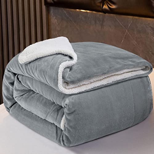 LIANLAM Sherpa Fleece Blanket Twin Size Dual Sided Blanket Super Soft and Warm Fuzzy Plush Cozy Luxury Bed Blankets Microfiber (Grey, Twin(65"x90"))