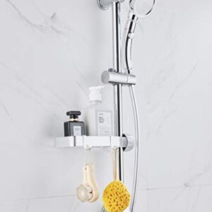 Kitchen Washing Sponge Storage Rack Shower Caddy Soap Dish Holder with Hooks Faucet Shower Rod Assembled,Bright Silver