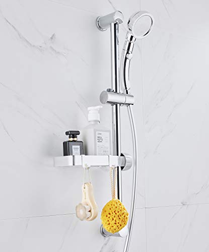 Kitchen Washing Sponge Storage Rack Shower Caddy Soap Dish Holder with Hooks Faucet Shower Rod Assembled,Bright Silver