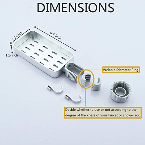 Kitchen Washing Sponge Storage Rack Shower Caddy Soap Dish Holder with Hooks Faucet Shower Rod Assembled,Bright Silver