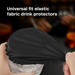 (15-Pack) Universal Drink Cover Scrunchie, Drink Protector for Women with Straw Hole & Washable Polyester/Elastane Elastic Band - Black