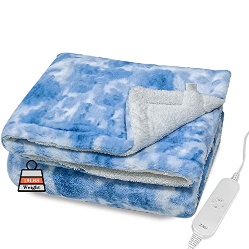 Heated Weighted Blanket, 60"x 80" Twin Size 2 in1 Weighted Electric Blanket ,19 Lbs Heavy Sherpa Heating Blankets with Glass Beads, 12 Heating Levels & 8 Timers, Machine Washable, for Adult Home Use