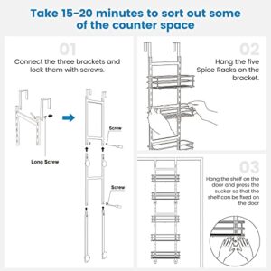 Purdaz Over the Door Pantry Organizer,Spice Rack,5-Tier Pantry Door Organizer Hanging Rack Adjustable Pantry Shelf Spice Can Organizer Shelves Kitchen Organization and Storage - Black