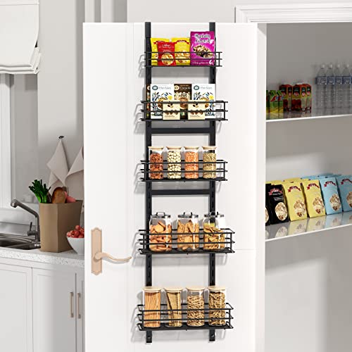 Purdaz Over the Door Pantry Organizer,Spice Rack,5-Tier Pantry Door Organizer Hanging Rack Adjustable Pantry Shelf Spice Can Organizer Shelves Kitchen Organization and Storage - Black