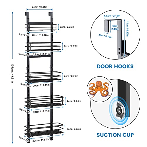 Purdaz Over the Door Pantry Organizer,Spice Rack,5-Tier Pantry Door Organizer Hanging Rack Adjustable Pantry Shelf Spice Can Organizer Shelves Kitchen Organization and Storage - Black