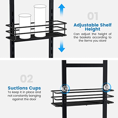 Purdaz Over the Door Pantry Organizer,Spice Rack,5-Tier Pantry Door Organizer Hanging Rack Adjustable Pantry Shelf Spice Can Organizer Shelves Kitchen Organization and Storage - Black