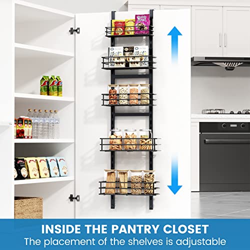 Purdaz Over the Door Pantry Organizer,Spice Rack,5-Tier Pantry Door Organizer Hanging Rack Adjustable Pantry Shelf Spice Can Organizer Shelves Kitchen Organization and Storage - Black