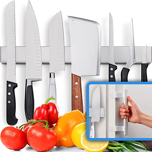 Premium Magnetic Knife Holder for Refrigerator that Doesn't Slide – 17 Inch Professional Double Sided Knife Strip for Fridge - Knife Rack/Knife Bar With Powerful Magnetic Pull Force (Upgraded Version)