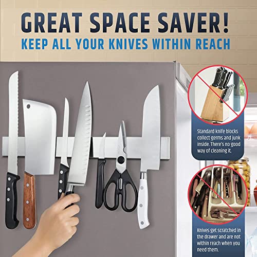 Premium Magnetic Knife Holder for Refrigerator that Doesn't Slide – 17 Inch Professional Double Sided Knife Strip for Fridge - Knife Rack/Knife Bar With Powerful Magnetic Pull Force (Upgraded Version)