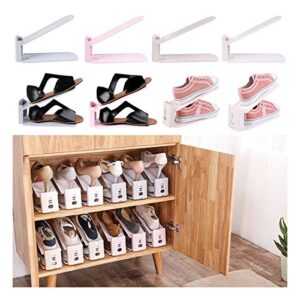 Queenbox Adjustable Shoe Slots Organizer 3-Level Height Plastic Double Layer Foldable Shoe Holder Mini Shoe Racks Space Saver Storage for High Heels Closets,Apricot 8 PCS