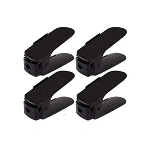 askinds 4pcs adjustable shoe slots double layer shoe storage rack non slip shoe organizer holder shoe stand space saver for sneaker booties high heels flats(black)