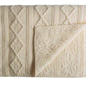 100% Irish Merino Wool Plaited Aran Celtic Cream Couch Throw Blanket 40”x 66” by Carraig Donn