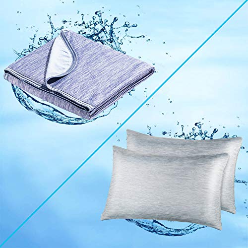 Marchpower Cooling Cotton Blue Blanket (Queen/Full Size) and Gray Pillowcase (Standard)