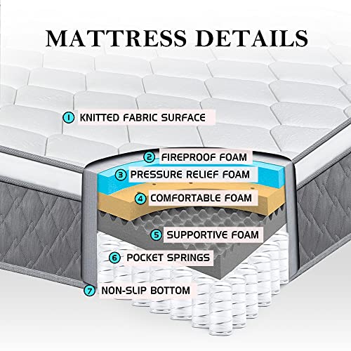 CHEVNI Queen Mattress, 10 inch Hybrid Mattress with Gel Memory Foam,Motion Isolation Individually Wrapped Pocket Coils, Euro Top Design Queen Size Mattresses