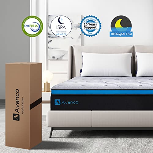 Avenco Twin Size Bed Mattress in a Box, 10 Inch Hybrid Spring and Gel Memory Foam Mattresses for Kids, Edge Support, Medium Firm, CertiPUR-US Certified