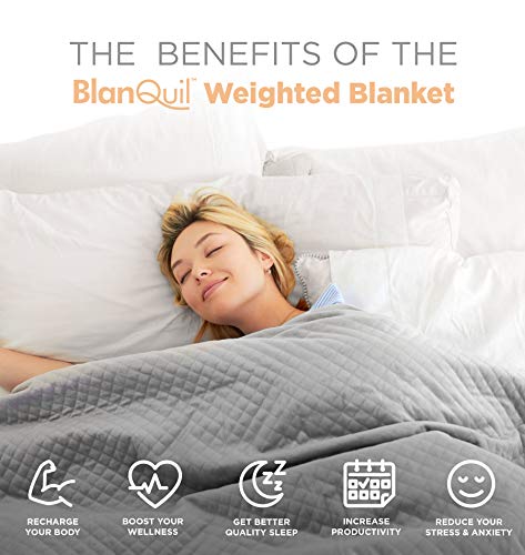 BlanQuil Quilted Weighted Blanket (Grey 20lb) W/Removable Cover, 48x72, Grey-20lb