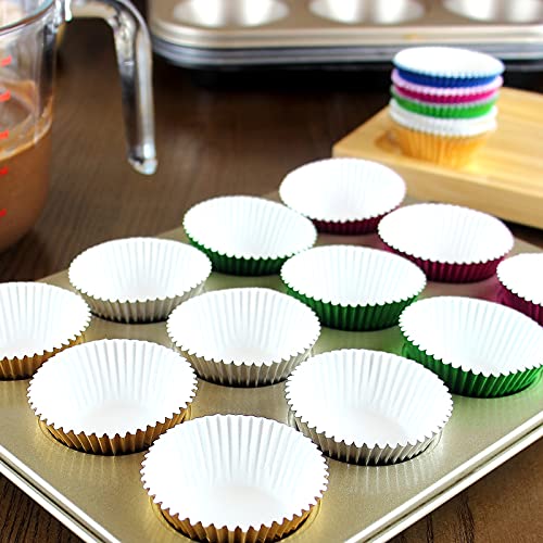 Eoonfirst Mini Foil Metallic Cupcake Liners Christmas Days Muffin Paper Baking Cups 300 Pcs (Gold)