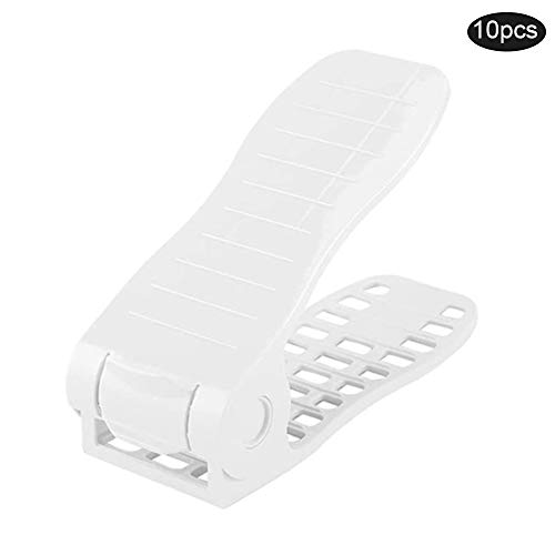 SOONHUA 10 Pcs Plastic Shoes Holder, Double Layer Adjustable Shoes Rack Organizer Storage Holder Space Saving