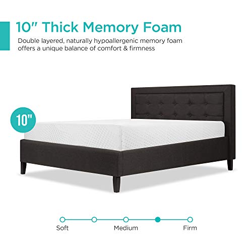 10in Queen Size Dual Layered Medium-Firm Memory Foam Mattress w/Open-Cell Cooling, CertiPUR-US Certified Foam, Removable Cover