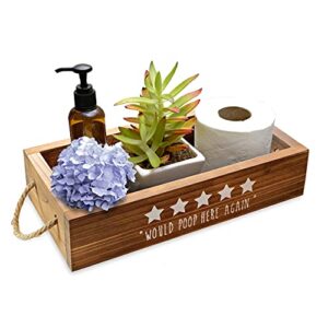 MAINEVENT Five Stars Rustic Decor Box, One Box with Funny Saying Design on 2 Sides, Funny Toilet Paper Holder for Farmhouse Bathroom Decor, Toilet Tank Basket, Toilet Organizer, Diaper Organizer,