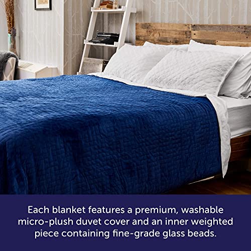 Gravity Blanket The Original Weighted Blanket for Adults, 35 lbs Navy 90"x90" with Washable Removable Microfiber Duvet Cover & Weighted Sleep Mask, Grey, 1 Pound, Better Rest & Sleep