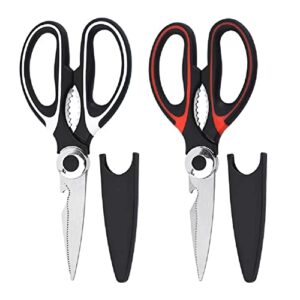 kitchen shears 2 pack, premium heavy duty shears, multi purpose strong stainless steel kitchen utility scissors with cover for poultry, fish, meat, vegetables herbs, bones