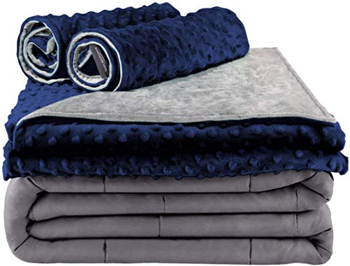 Secura Everyday Luxury Premium Adult Weighted Blanket & Removable Blue Minky Cover & 2 Pillowcases (20 lbs 60 x 80 Queen Size, 100% Cotton Material with Glass Beads)