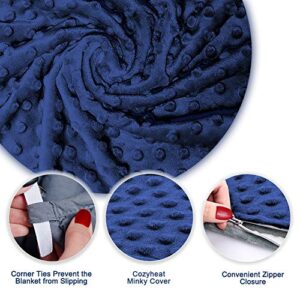 Secura Everyday Luxury Premium Adult Weighted Blanket & Removable Blue Minky Cover & 2 Pillowcases (20 lbs 60 x 80 Queen Size, 100% Cotton Material with Glass Beads)