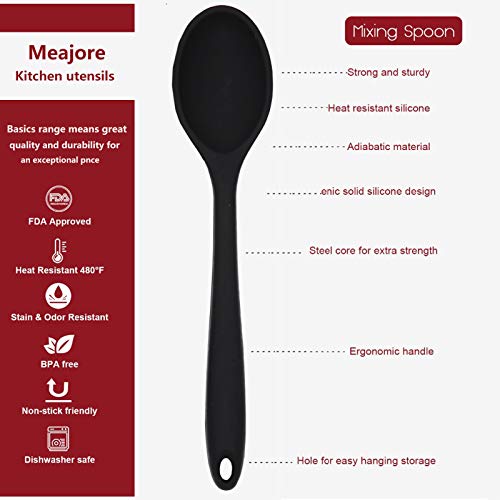 2 Pcs Silicone Spoons for Cooking Heat Resistant, Hygienic Design Cooking Utensi Mixing Spoons for Kitchen Cooking Baking Stirring Mixing Tools (Black)