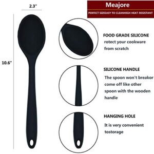 2 Pcs Silicone Spoons for Cooking Heat Resistant, Hygienic Design Cooking Utensi Mixing Spoons for Kitchen Cooking Baking Stirring Mixing Tools (Black)