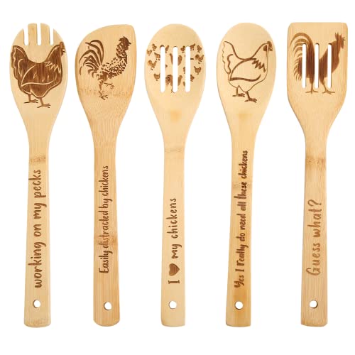 Rooster Wooden Spoons for Cooking, Chicken Kitchen Decor Pioneer Woman Kitchen Accessories, Rooster Decor for Kitchen farmhouse Wedding Mother's Day Decorations - Funny Chicken Gifts