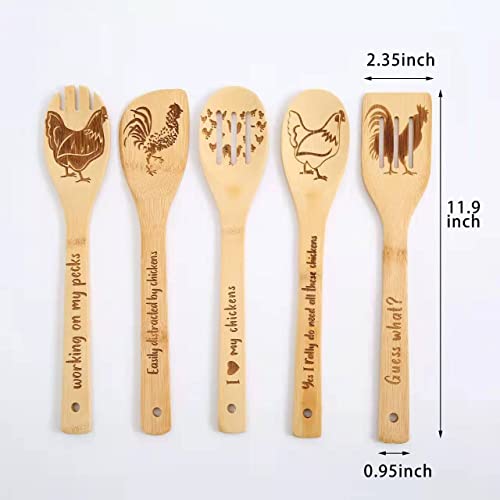 Rooster Wooden Spoons for Cooking, Chicken Kitchen Decor Pioneer Woman Kitchen Accessories, Rooster Decor for Kitchen farmhouse Wedding Mother's Day Decorations - Funny Chicken Gifts